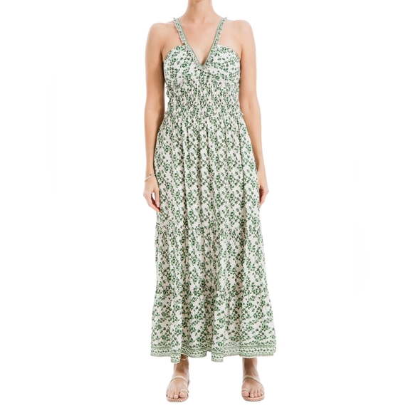 Max Studio | Dresses | Nwt Max Studio Green And Cream Smocked Tiered ...